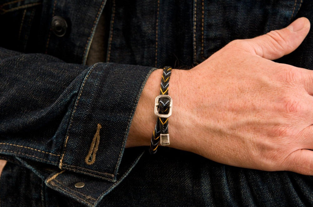 #166 - Men’s bracelet Canvas Sterling Silver black yellow gray– 877 ...